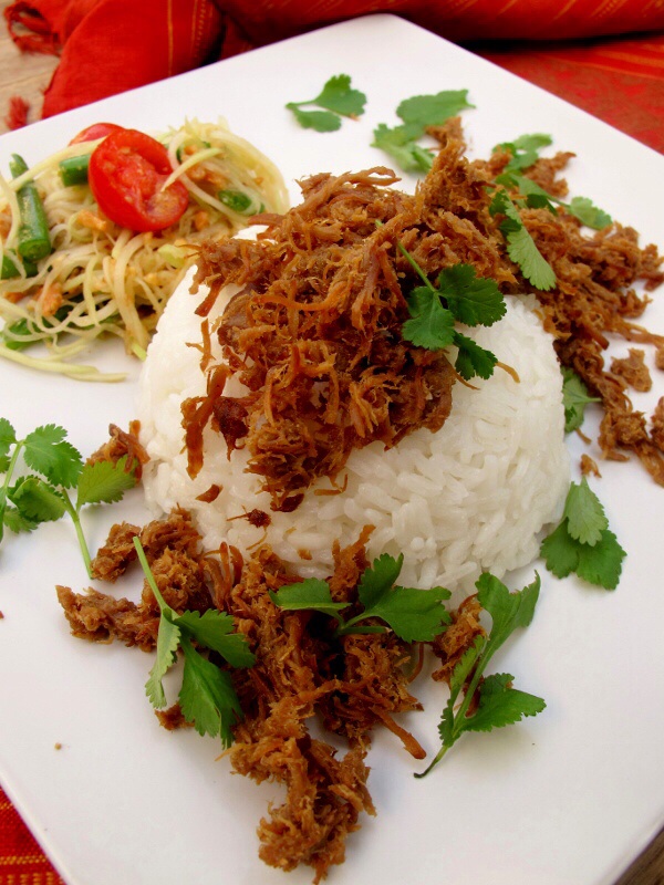 Thai Candied Pork (Moo Wan), Green Papaya Salad (Som Tam) & Coconut ...